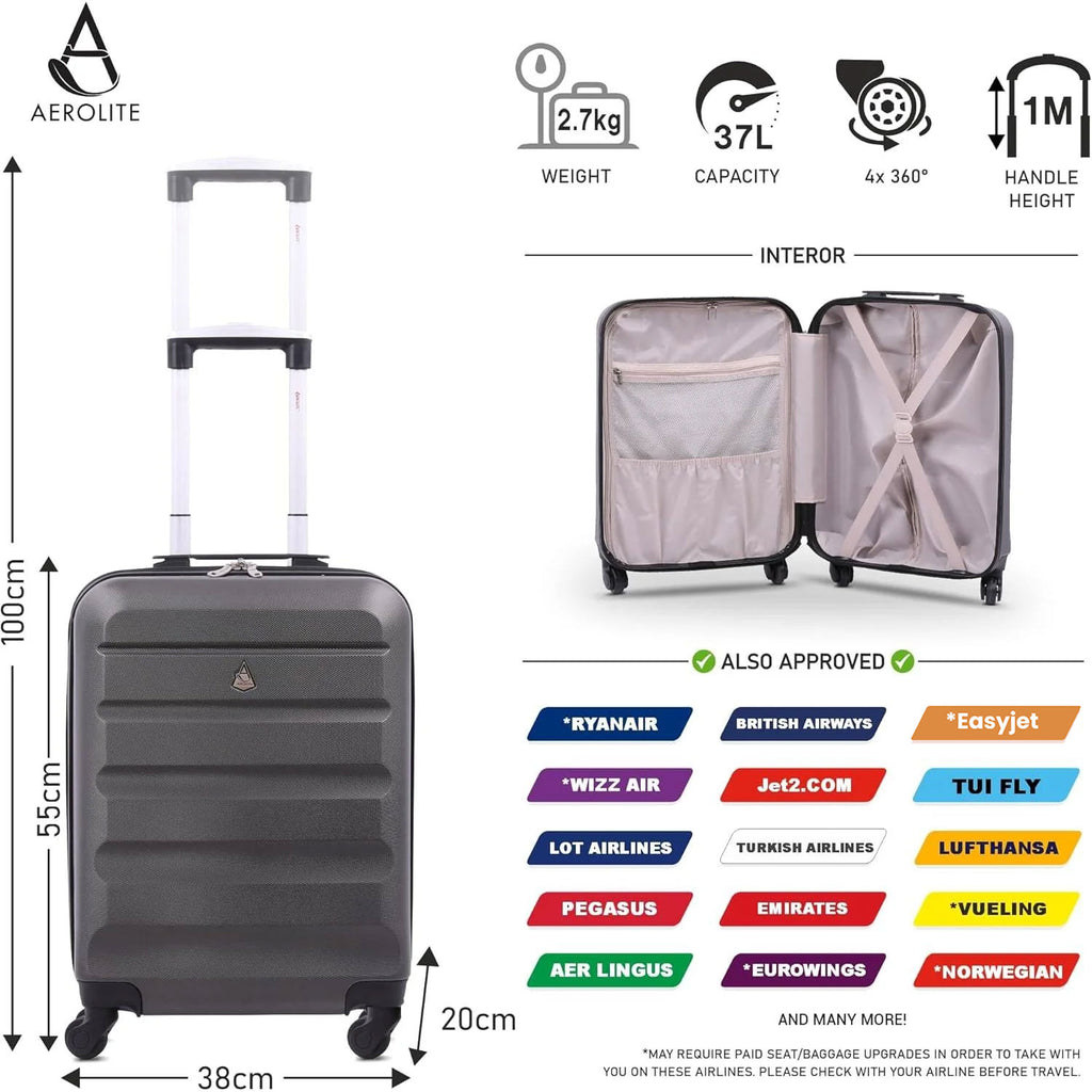 Aerolite (55x38x20cm) Emirates Max Size Hard Shell Carry On Hand Cabin ...