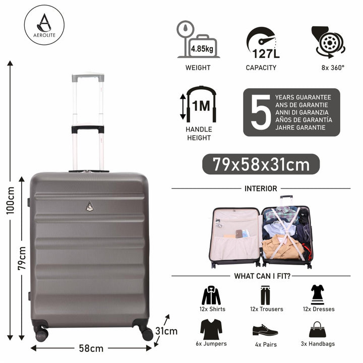 Aerolite (55x35x20cm) Lightweight Hard Shell 4-Wheeled Cabin Luggage ...