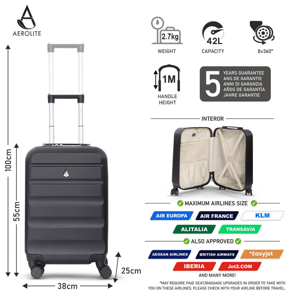 Aerolite (55x35x25cm) Hard Shell Carry On Hand Cabin Luggage Suitcase – Aerolite UK