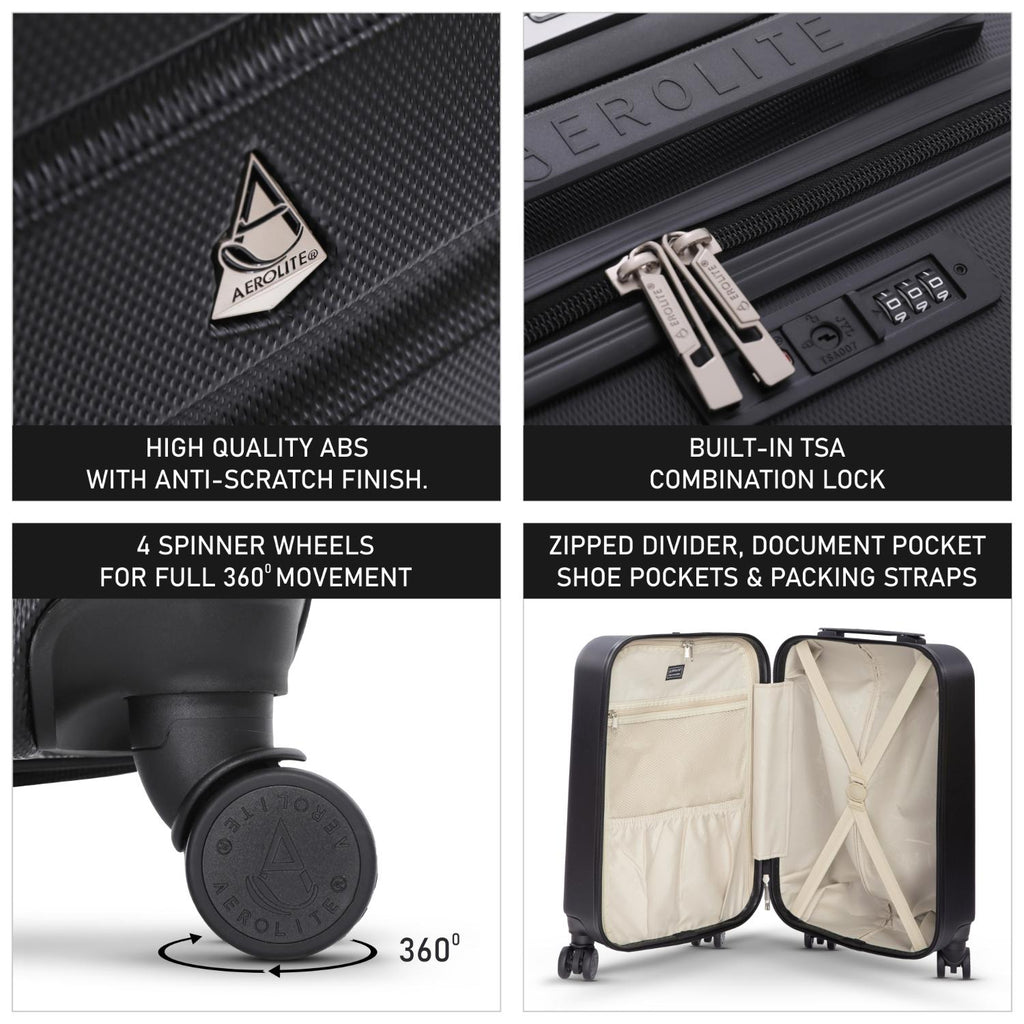 Aerolite (55x35x25cm) Hard Shell Carry On Hand Cabin Luggage Suitcase ...