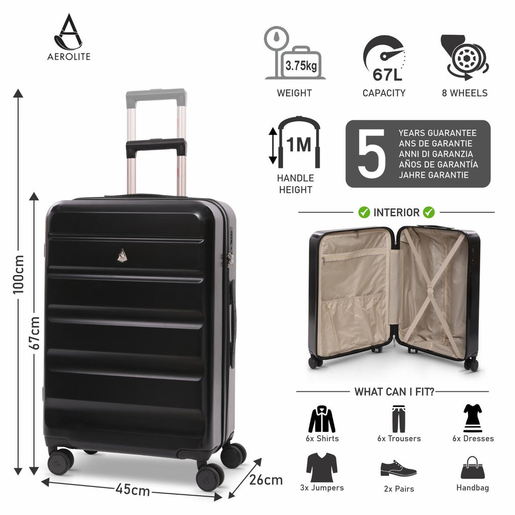Aerolite 3-Piece Luggage Set – Lightweight Hard Shell Suitcases with 4 ...