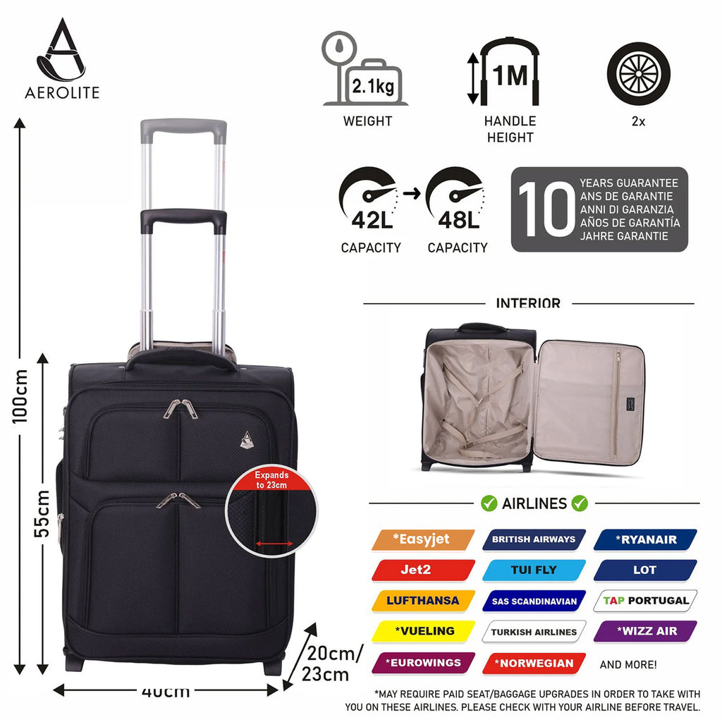 Aerolite New Ryanair Max Priority Bundle, Expandable 55x40x23cm Suitca ...