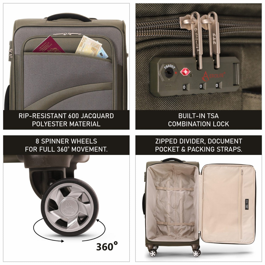 Aerolite 3 Piece Lightweight Soft Shell Luggage Set with TSA Locks ...