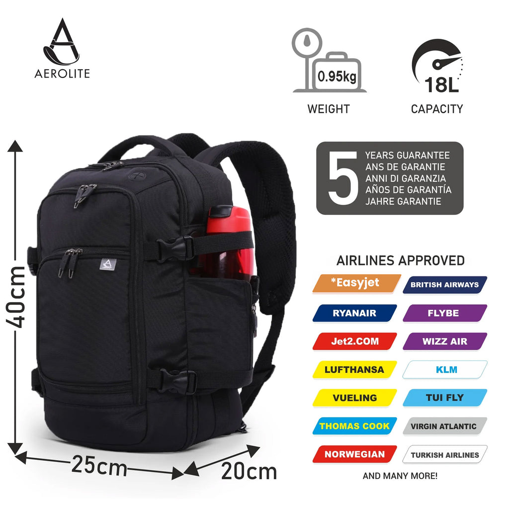 Aerolite (40x20x25cm) Backpack/Rucksack Approved for Ryanair with YKK ...