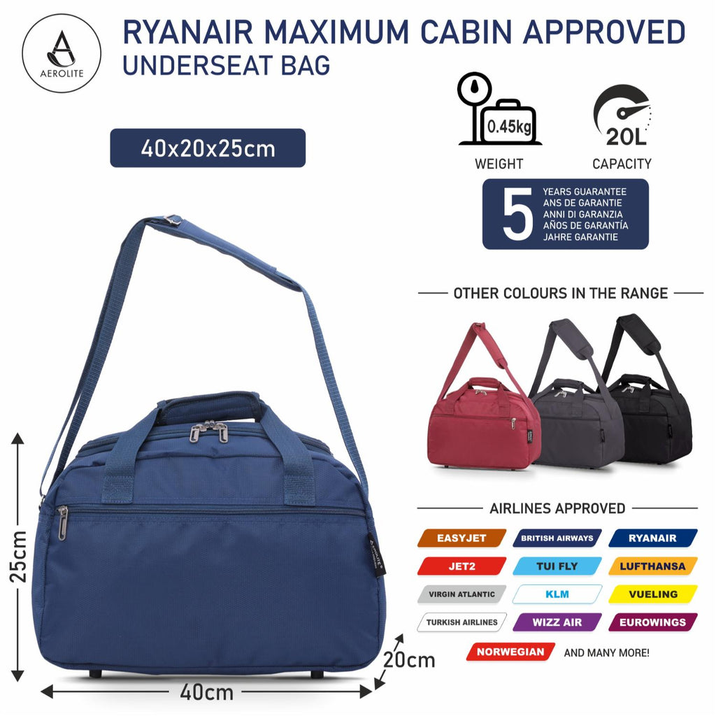 Aerolite Ryanair Maximum Cabin Bag (40x20x25cm) With 5 Years Guarantee ...