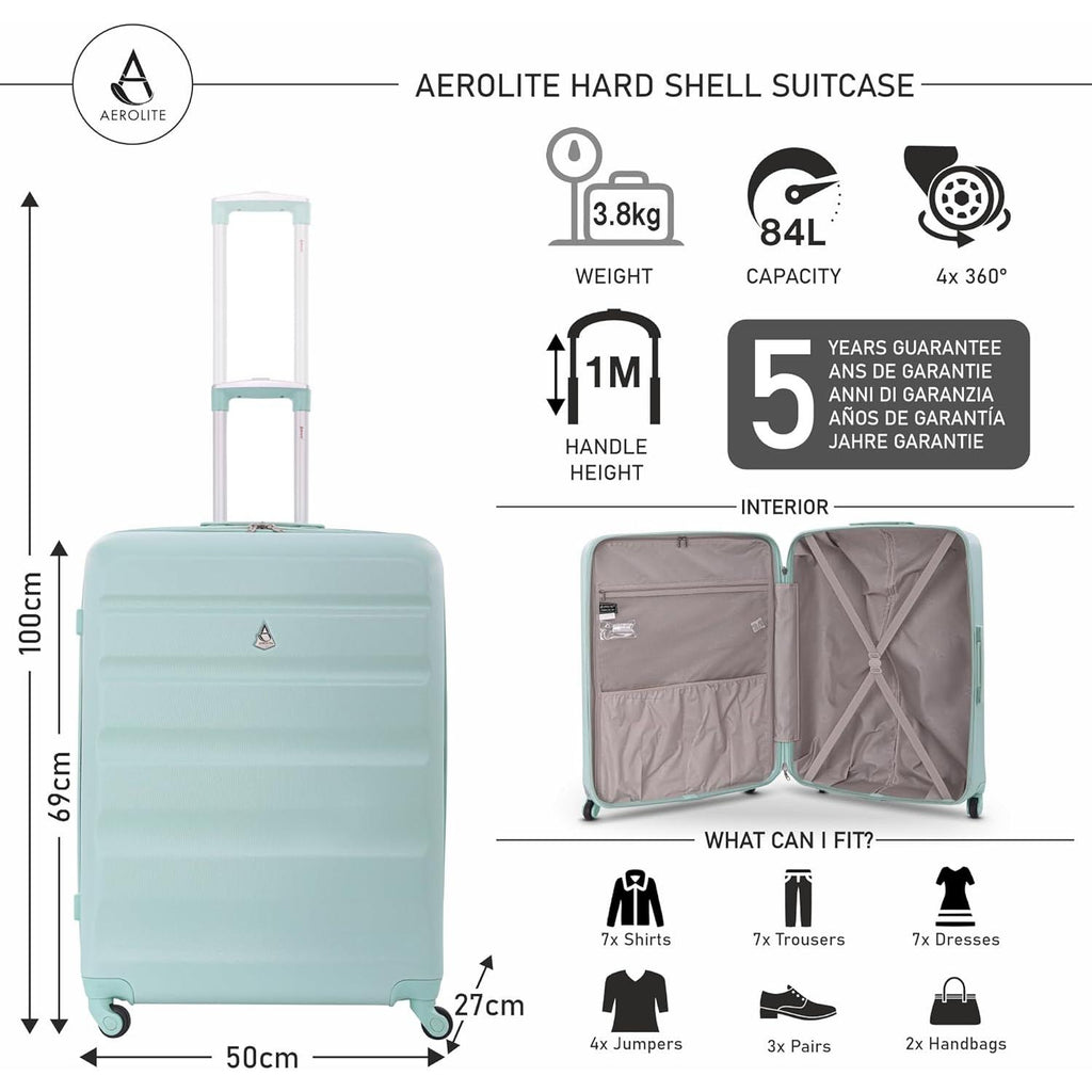 Aerolite Set of 3 Hard Shell Lightweight Suitcase Complete Luggage Set ...