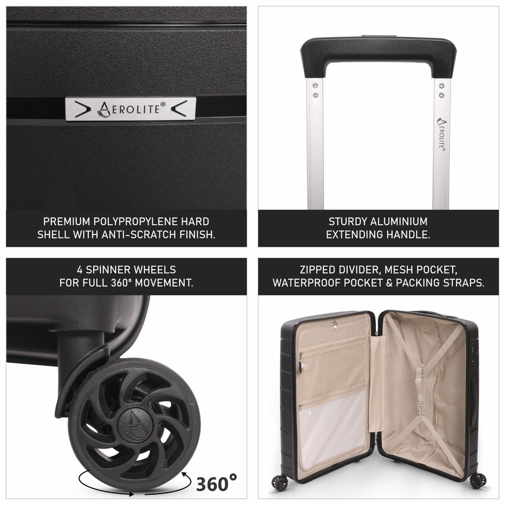 Aerolite Premium PP 3-Piece Luggage Set, Lightweight Polypropylene Har ...