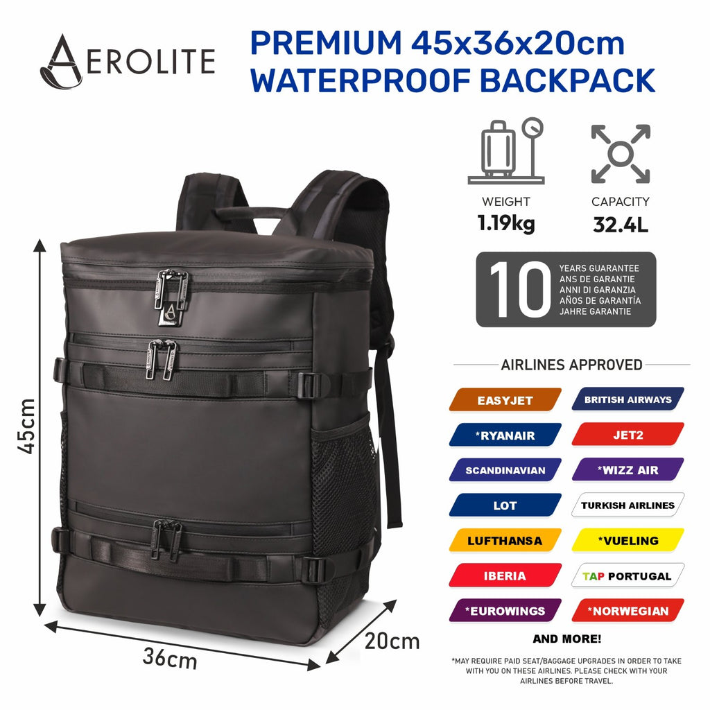 Aerolite Waterproof Backpack – Easyjet Maximum Underseat Size 45×36×20 ...