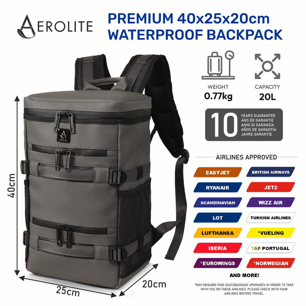 Aerolite Waterproof Backpack – Ryanair & Wizz Air Free Underseat Size ...