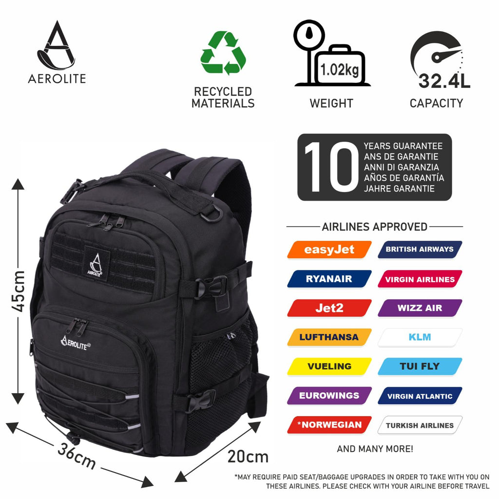 Aerolite 45x36x20cm easyJet Maximum Premium Quality Tactical Backpack ...